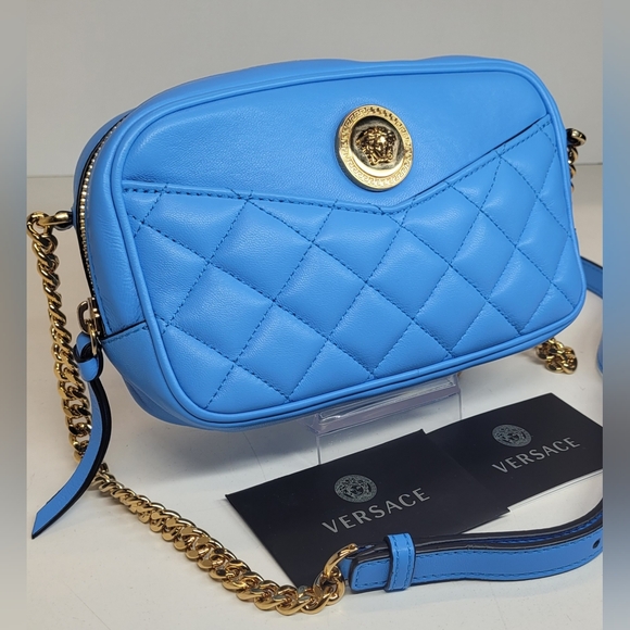 Versace | Bags | Small Versace La Medusa Light Blue Leather Camera Bag ...